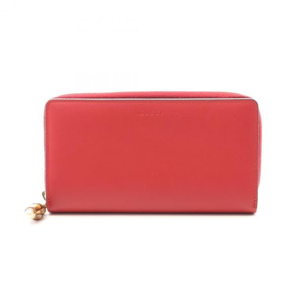 Gucci | Bags | Gucci Bamboo Round Long Wallet Leather Womens Red 4536 ...